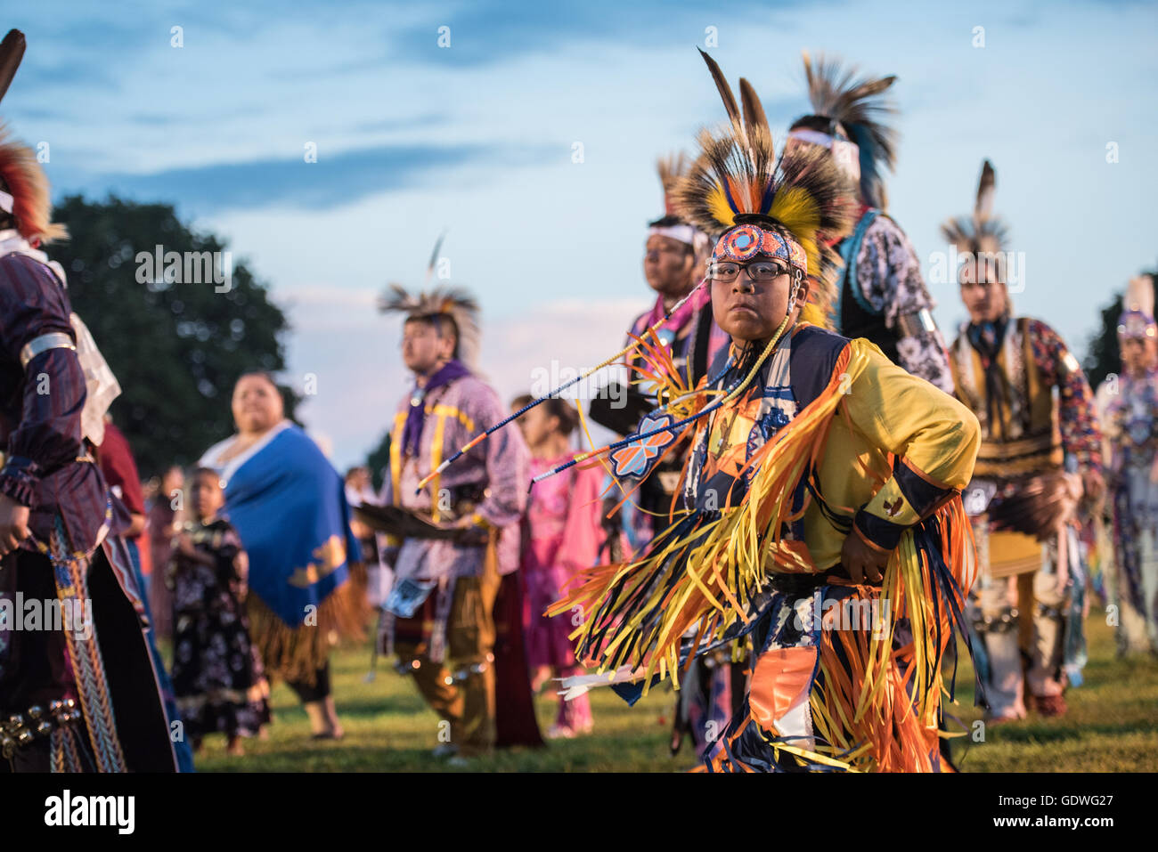 Native American dancers performing during Sac & Fox nation Pow-wow ...