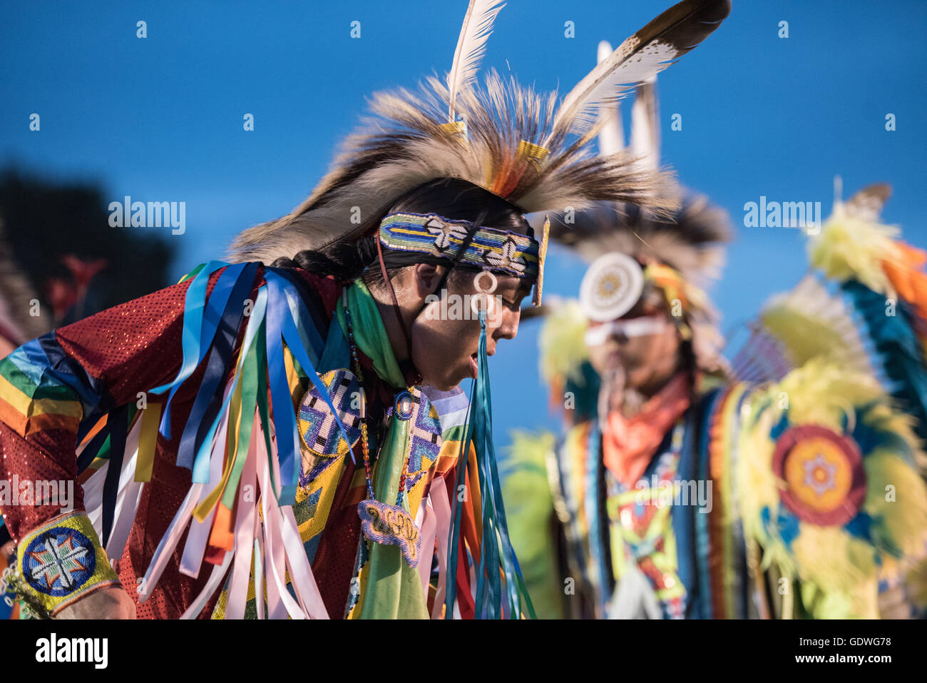 Native American dancers performing during Sac & Fox nation Pow-wow ...