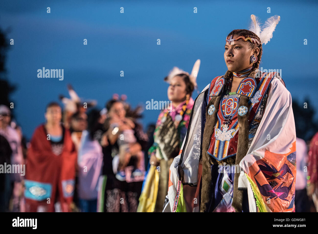 Native American women dancers performing during Sac & Fox nation Pow ...