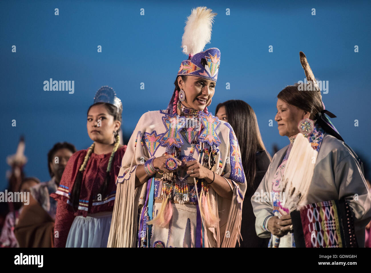 Native American women dancers performing during Sac & Fox nation Pow ...