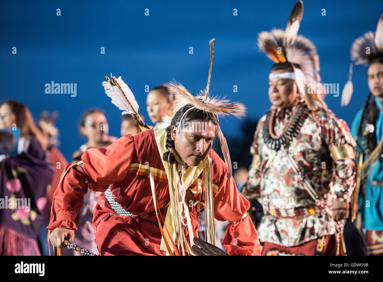 Native American dancers performing during Sac & Fox nation Pow-wow ...