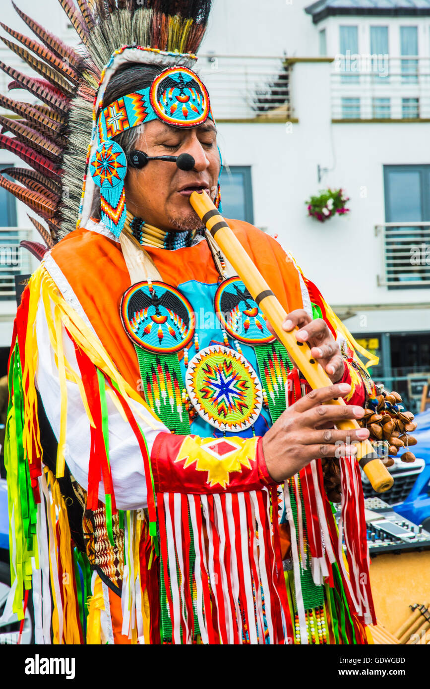 south American Indian Playing music in Whitby Yorkshire Ray Boswell ...