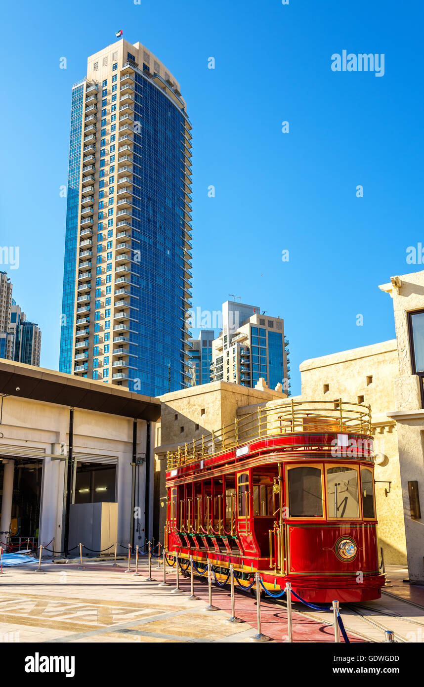 Dubai trolley, a double-deck heritage-style open-top tram Stock Photo ...