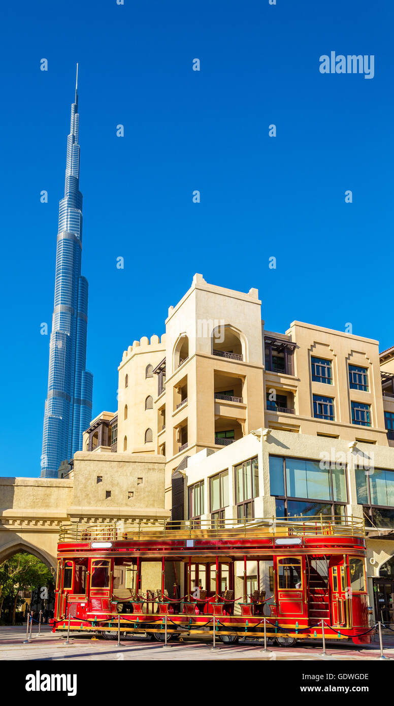 Dubai trolley, a double-deck heritage-style open-top tram Stock Photo ...