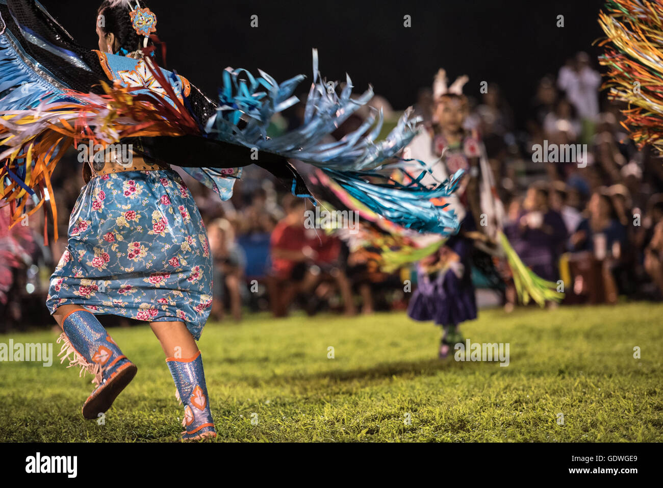 Native American woman performing grass dance during Sac & Fox nation ...