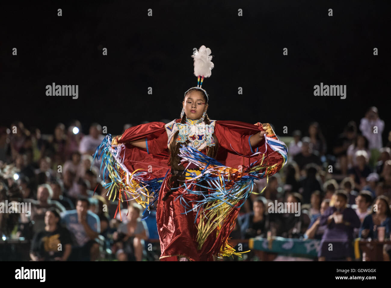Native American woman performing grass dance during Sac & Fox nation ...