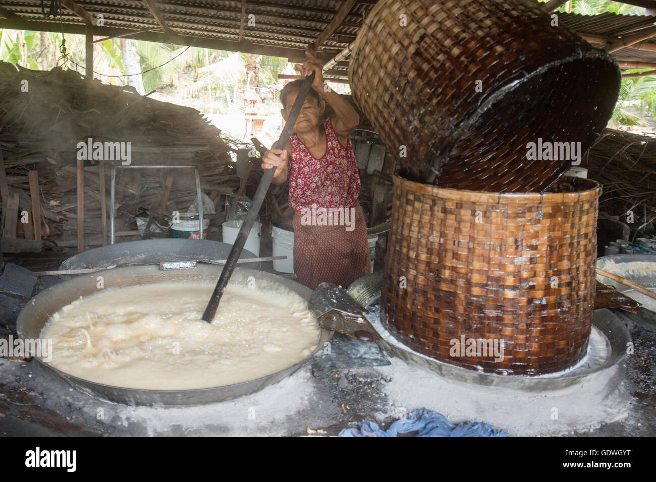 The Palm sugar production at a Plantation in the Town of Tha Kha in the ...