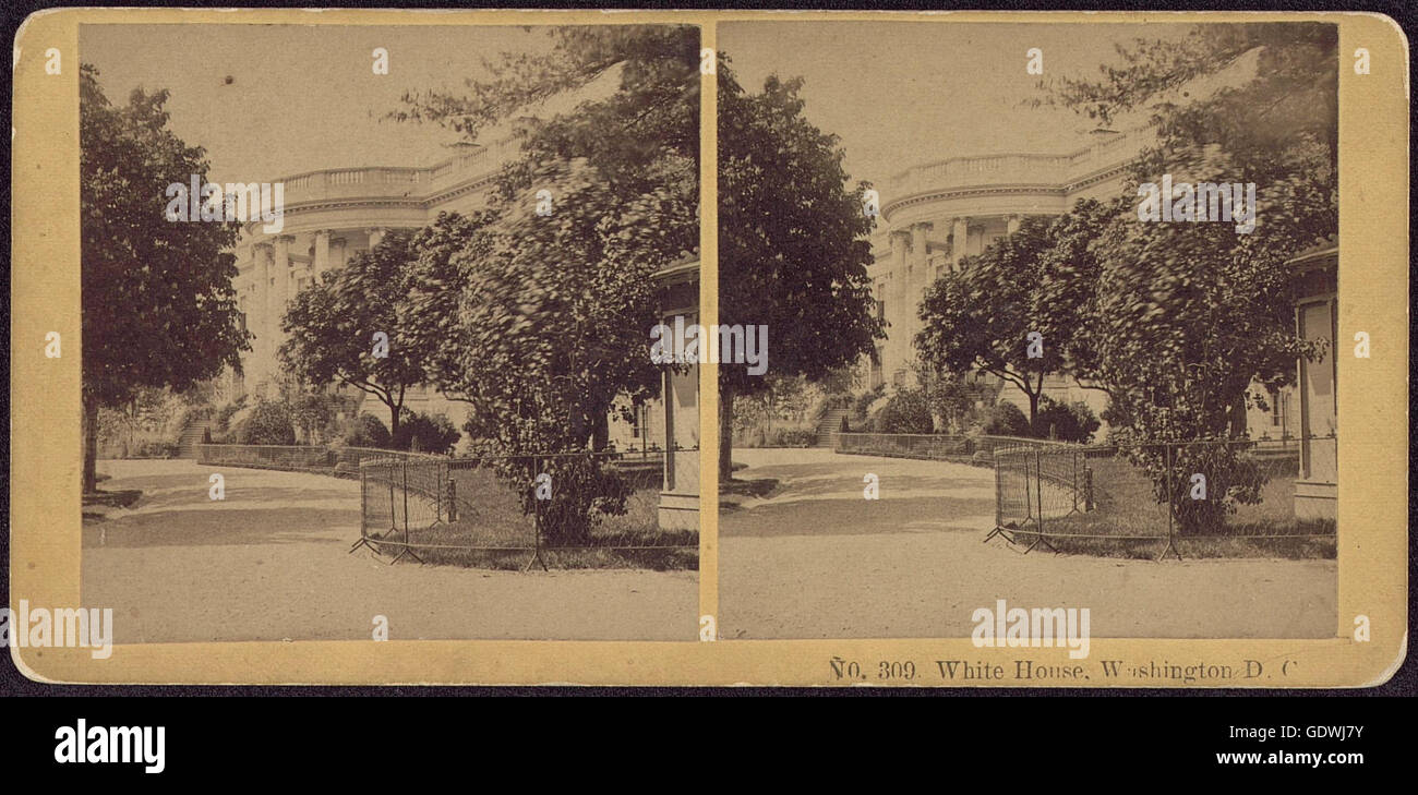 A photograph showing the south portico of The White House, capturing ...
