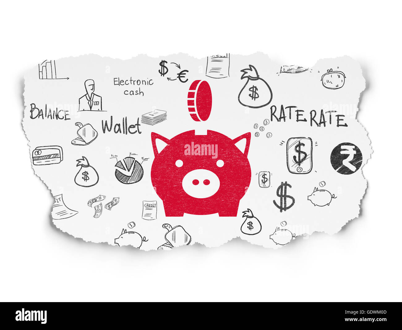 Money concept: Money Box With Coin on Torn Paper background Stock Photo ...