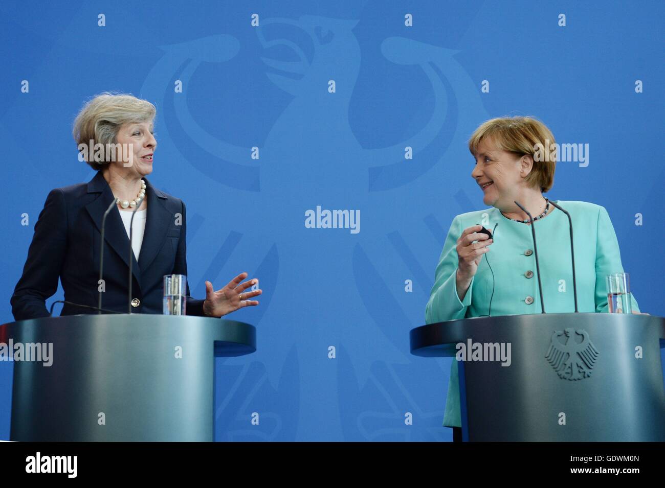 Prime Minister Theresa May and German Chancellor Angela Merkel hold a ...