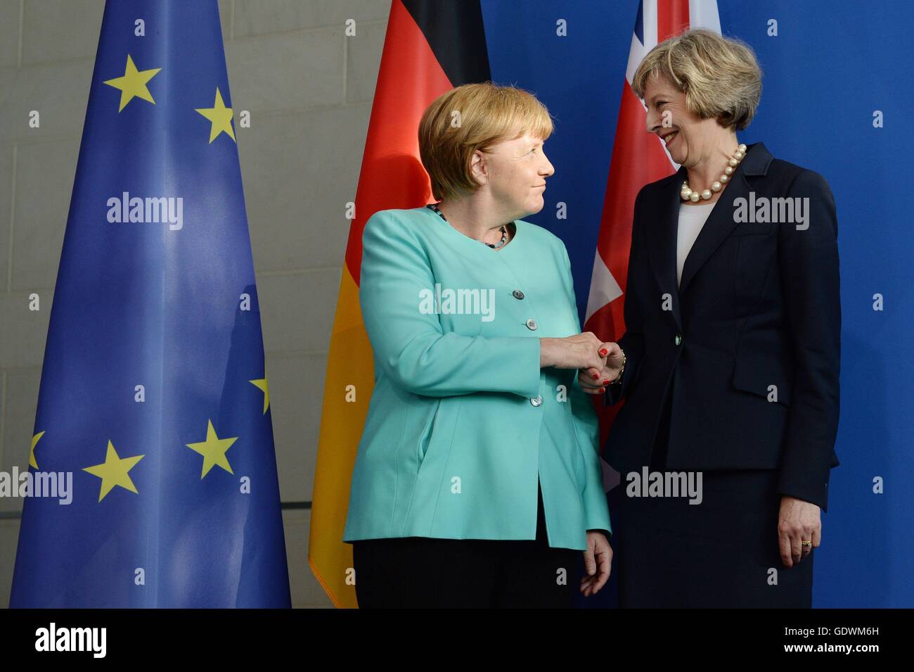 Prime Minister Theresa May and German Chancellor Angela Merkel hold a ...