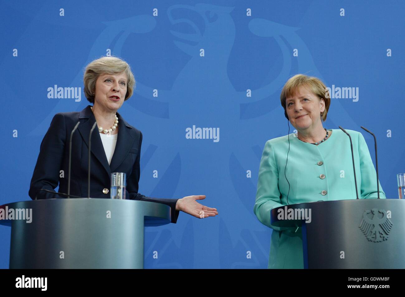 Prime Minister Theresa May and German Chancellor Angela Merkel hold a ...