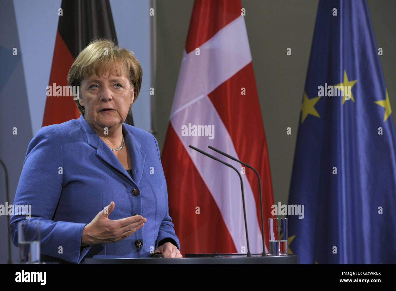 German chancellor and chairwoman of the cdu danish flag hi-res stock ...