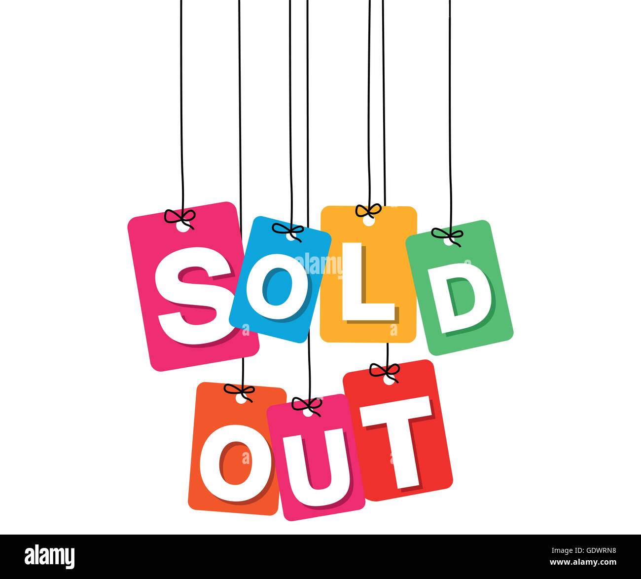 Vector colorful hanging cardboard. Tags - sold out on white background ...