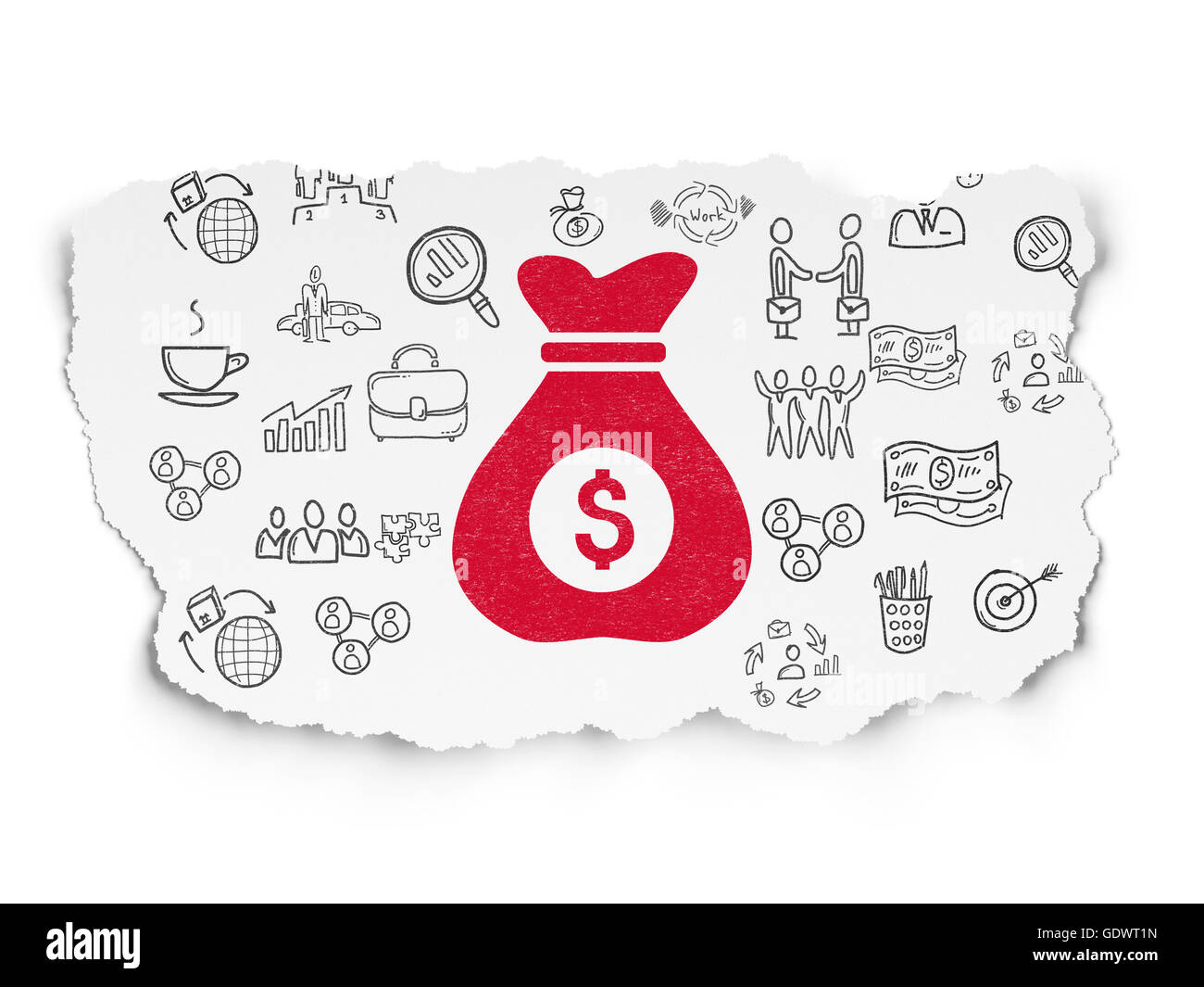 Business concept: Money Bag on Torn Paper background Stock Photo - Alamy