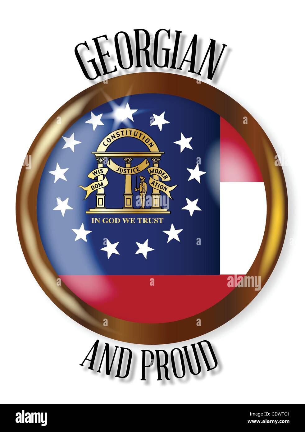 Georgia state flag button with a circular border over a white ...