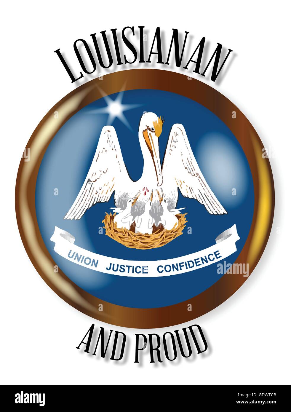 Louisiana state flag button with a circular border over a white ...