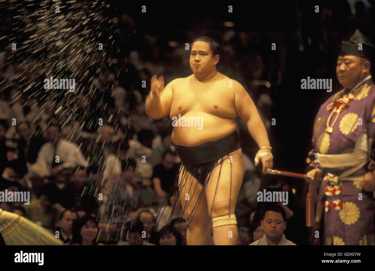 a Sumo fight in the Sumo Arena in the City centre of Tokyo in Japan in ...