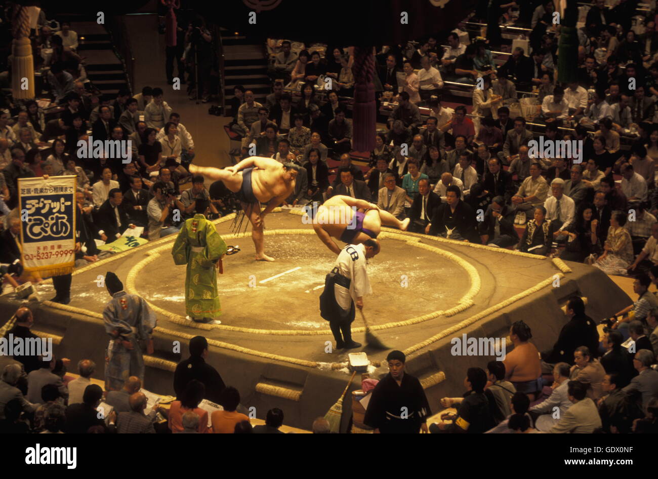 a Sumo fight in the Sumo Arena in the City centre of Tokyo in Japan in ...