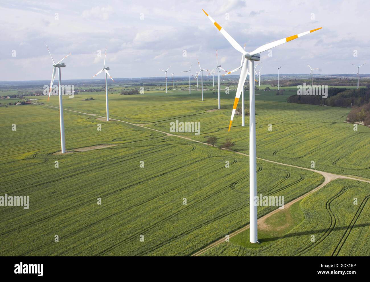 Wind turbines in a wind farm in brandenburg hi-res stock photography ...