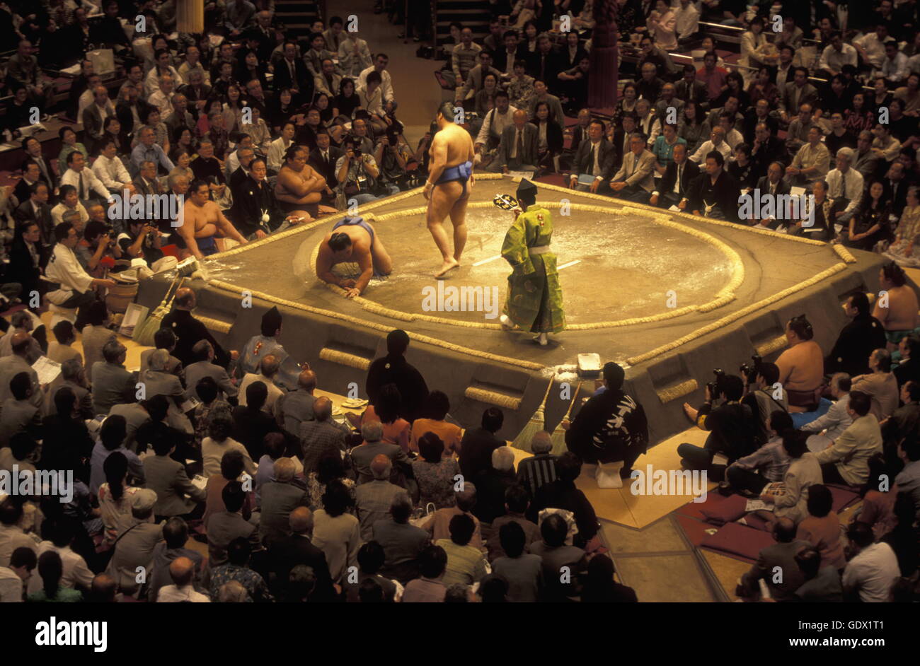 a Sumo fight in the Sumo Arena in the City centre of Tokyo in Japan in ...