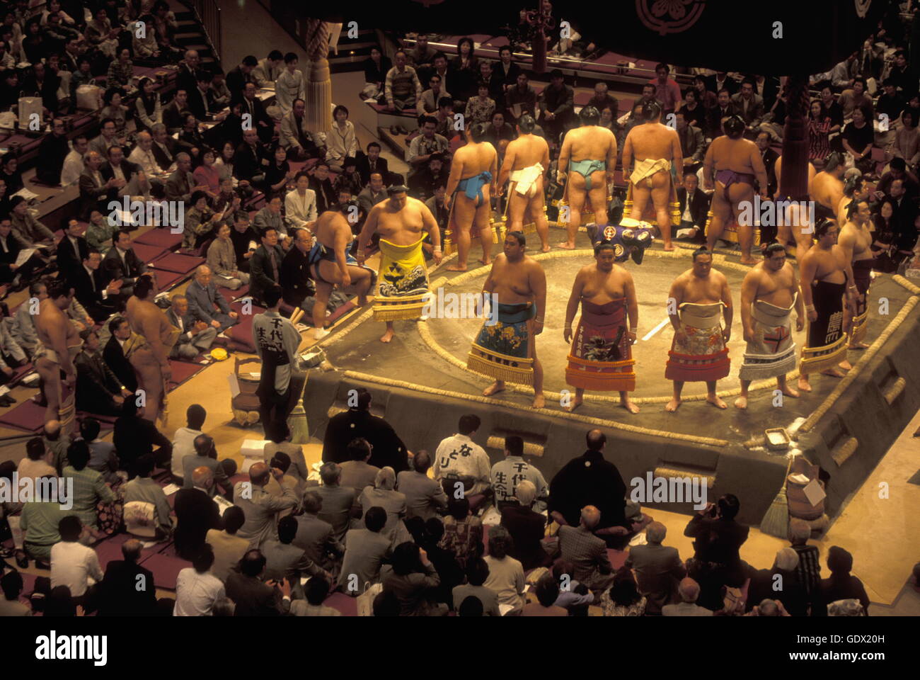 a Sumo fight in the Sumo Arena in the City centre of Tokyo in Japan in ...