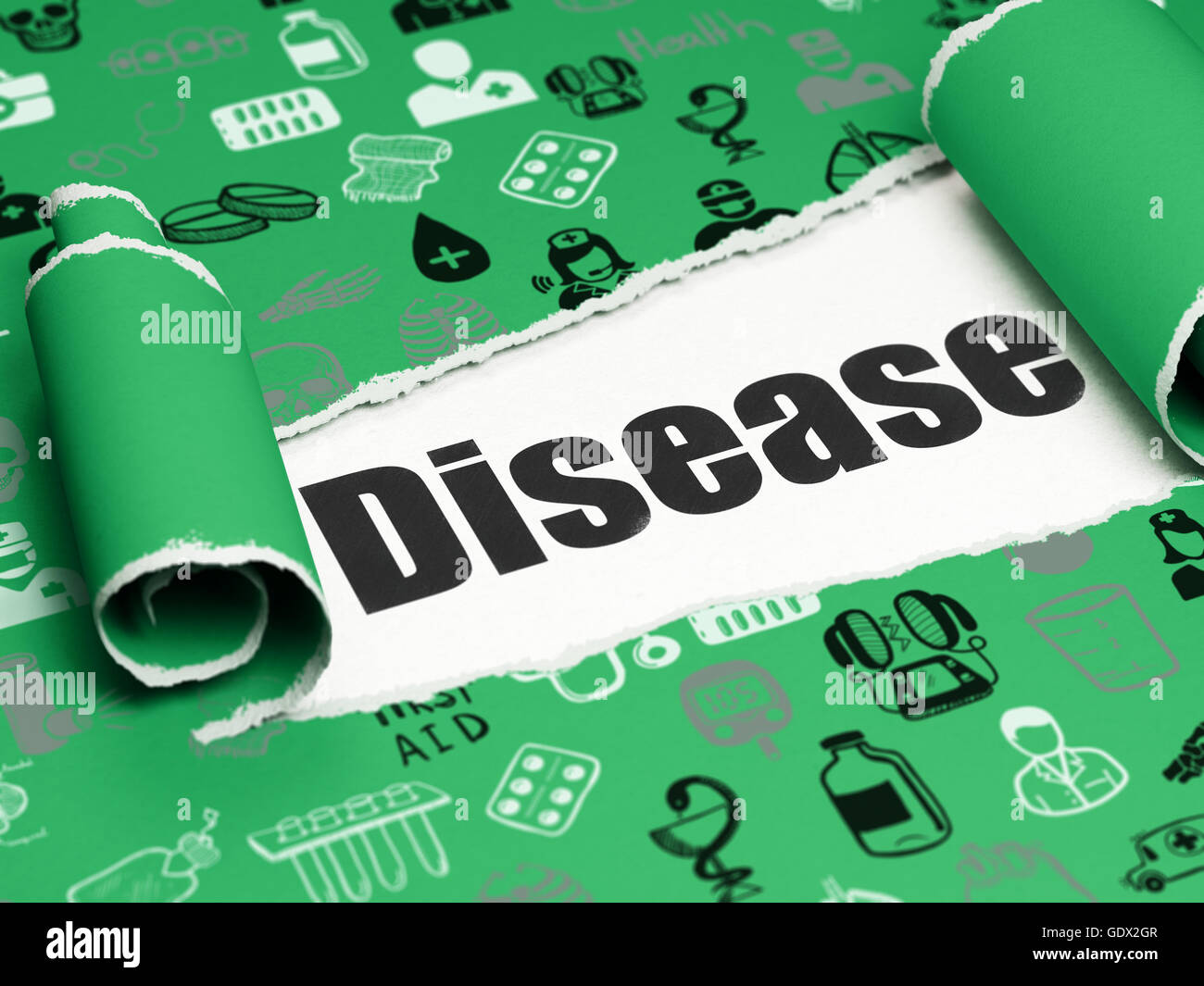 Health concept: black text Disease under the piece of torn paper Stock ...