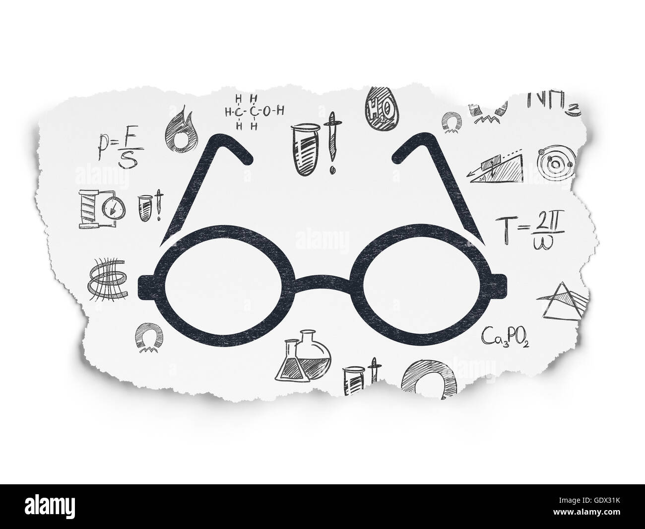 Science concept: Glasses on Torn Paper background Stock Photo - Alamy