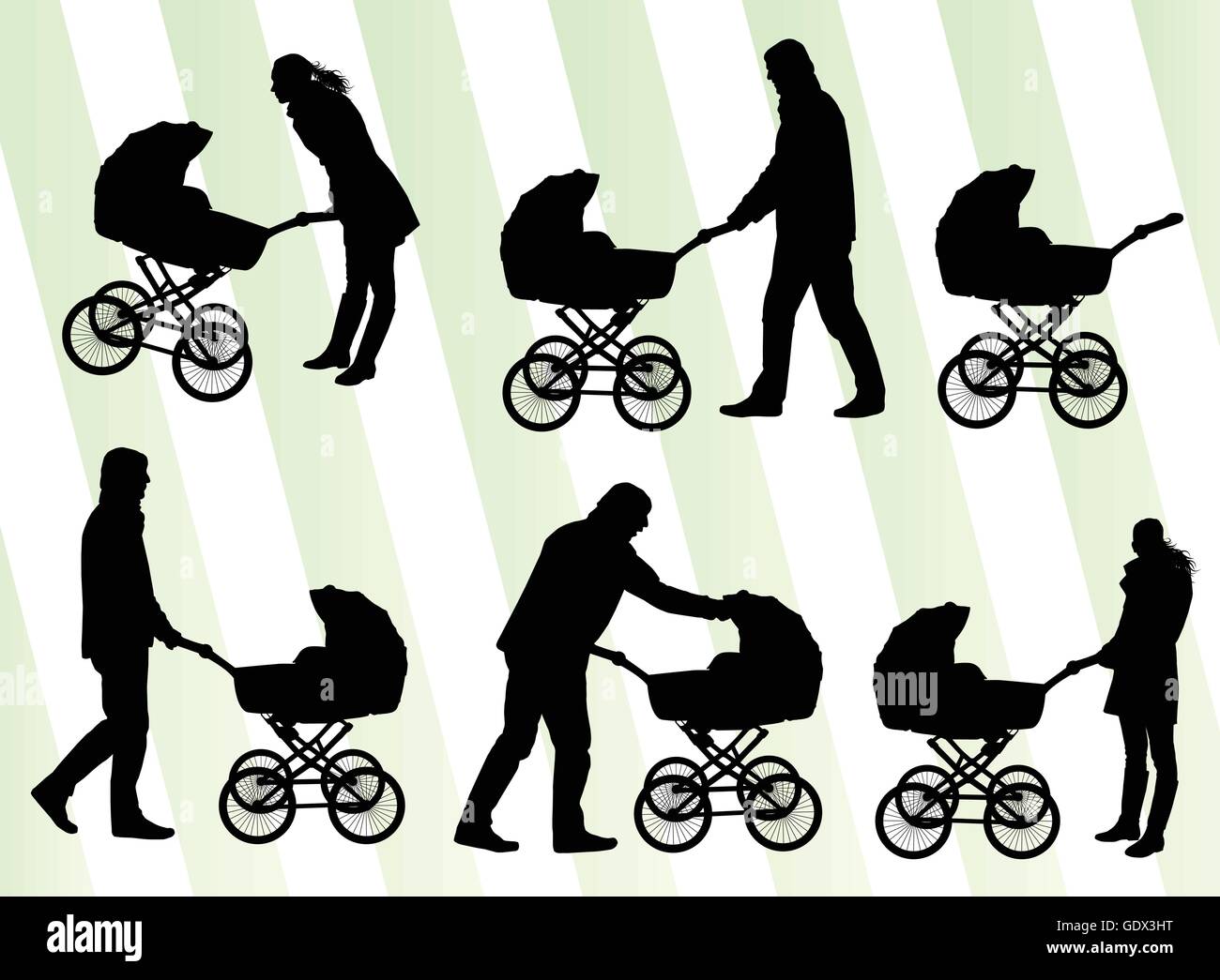 Mother with baby pram vector background set for poster Stock Vector ...