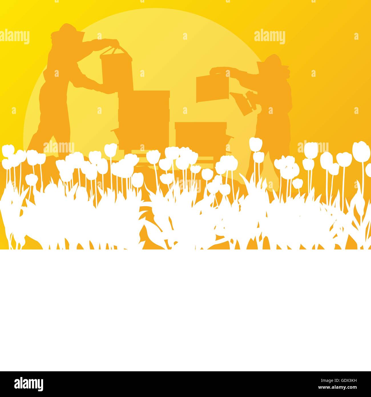 Beekeeper working in apiary vector background landscape for poster ... Beekeeper working in apiary vector background landscape for poster ...