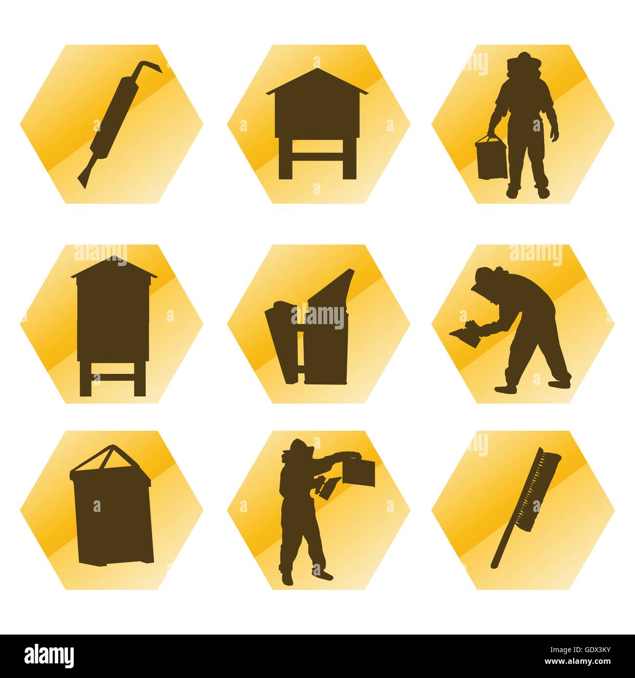 Beekeeping vector background tool set and beekeepers icons illustration ...