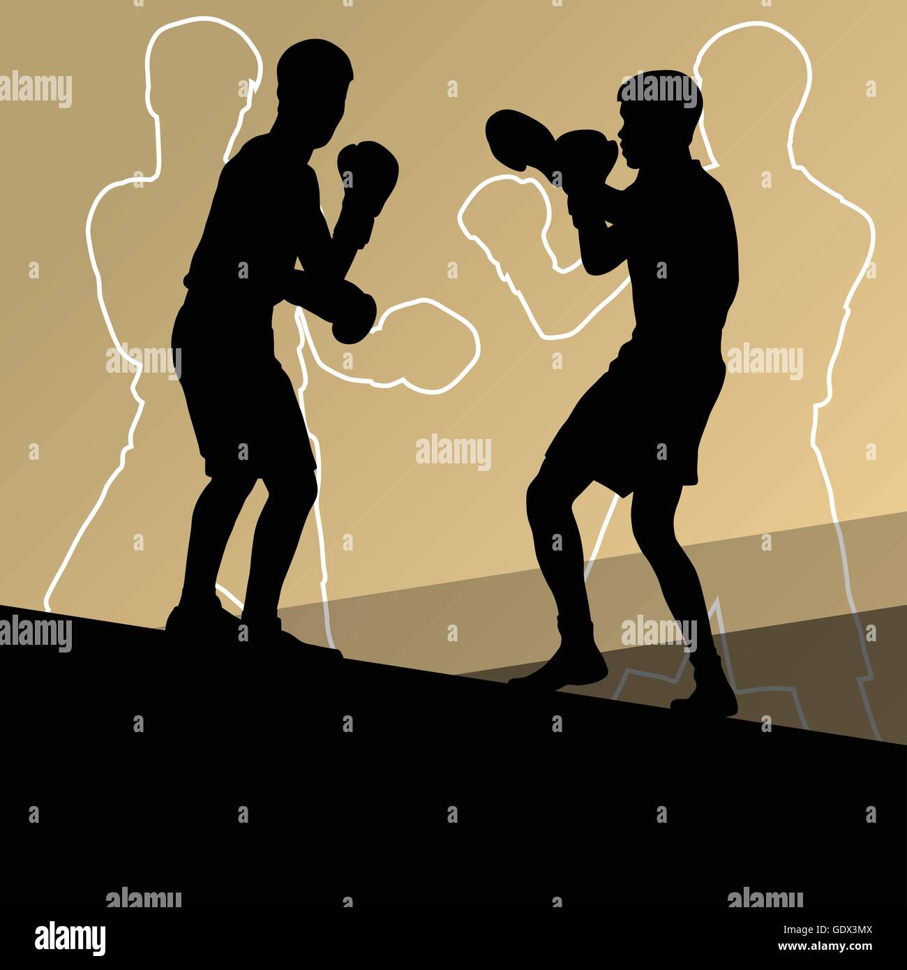 Boxing active young men box sport silhouettes abstract background ...
