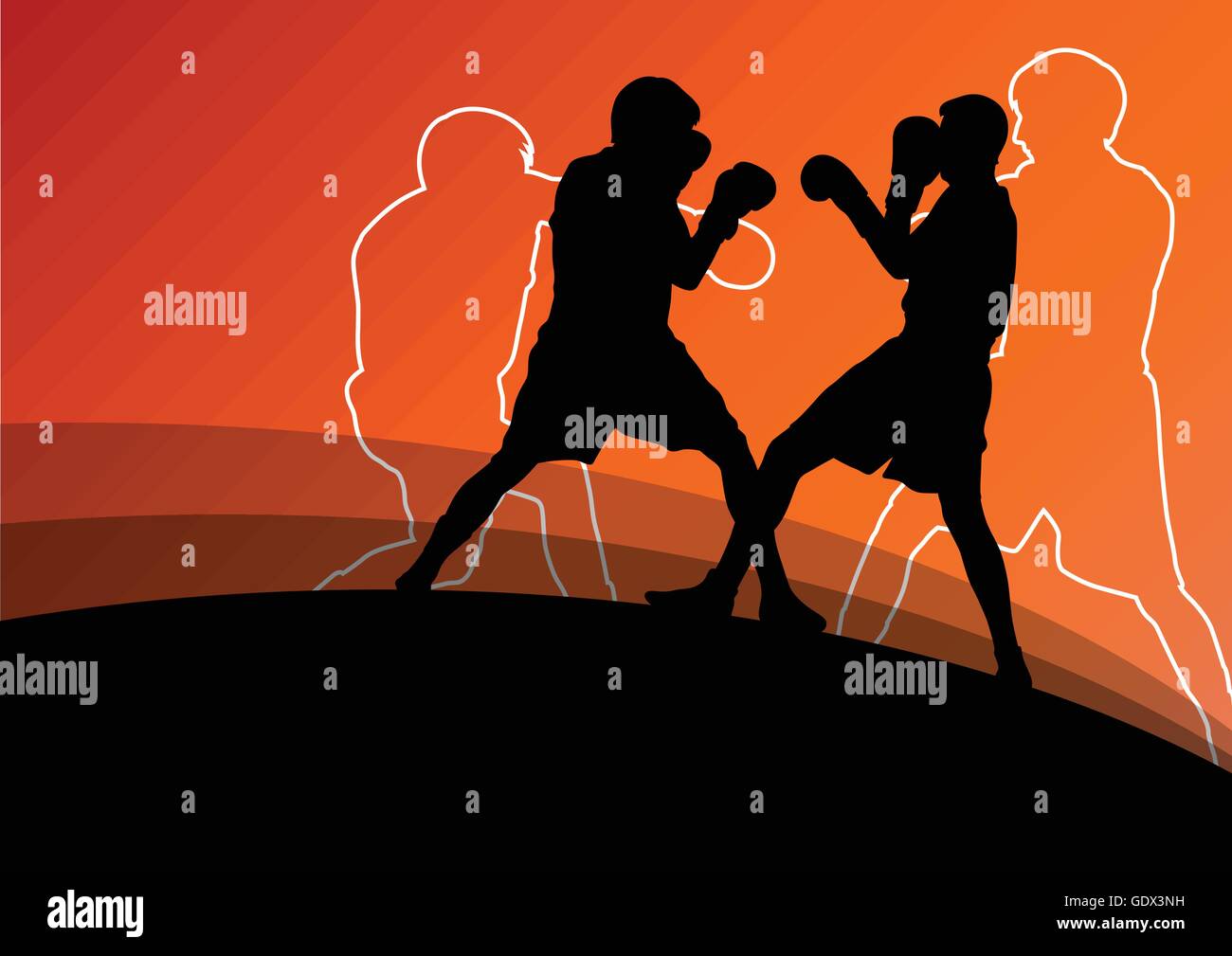 Boxing active young men box sport silhouettes abstract background ...