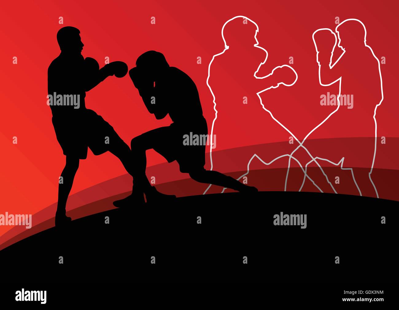 Boxing active young men box sport silhouettes abstract background ...