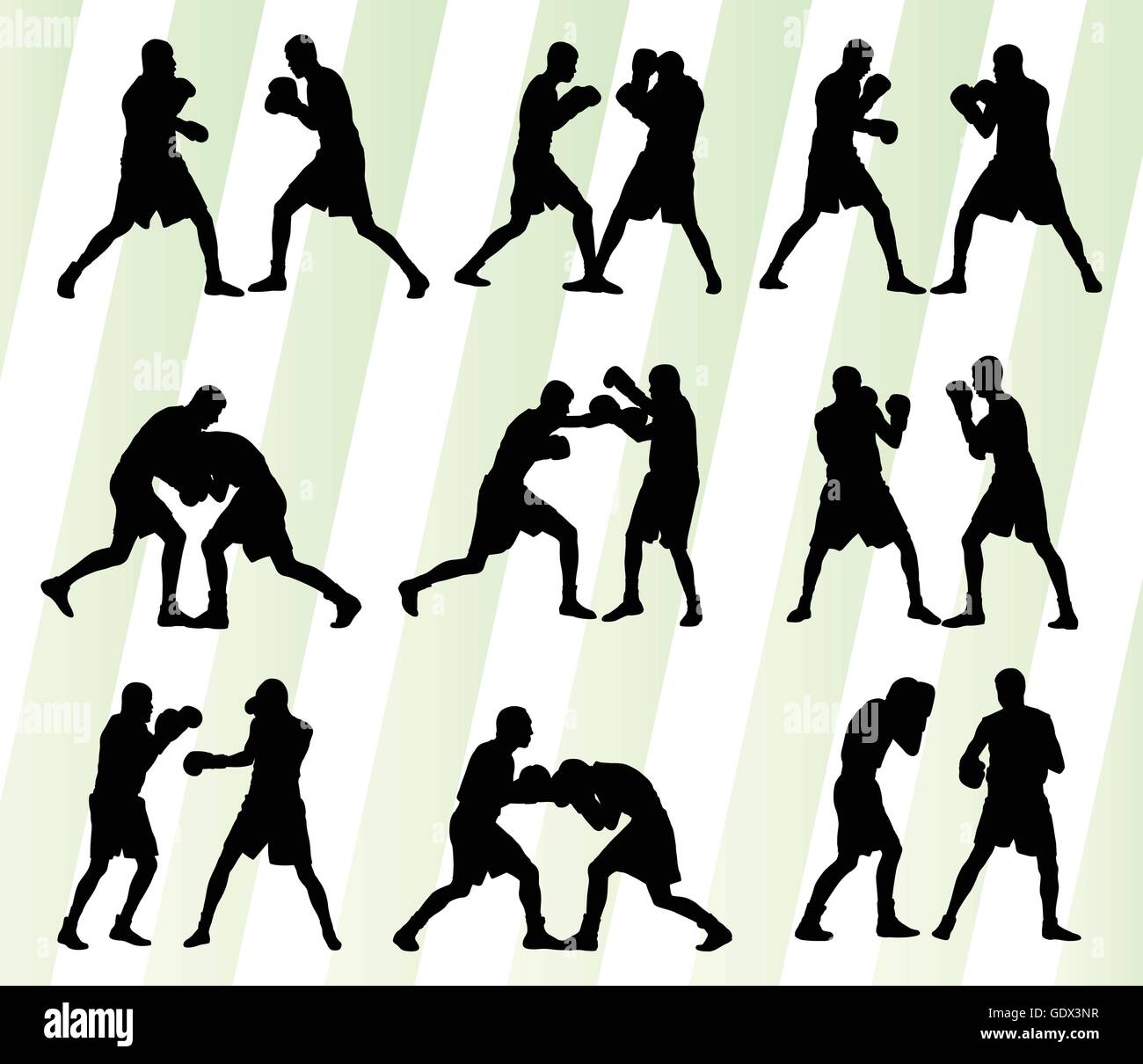 Boxing active young men box sport silhouettes set background ...