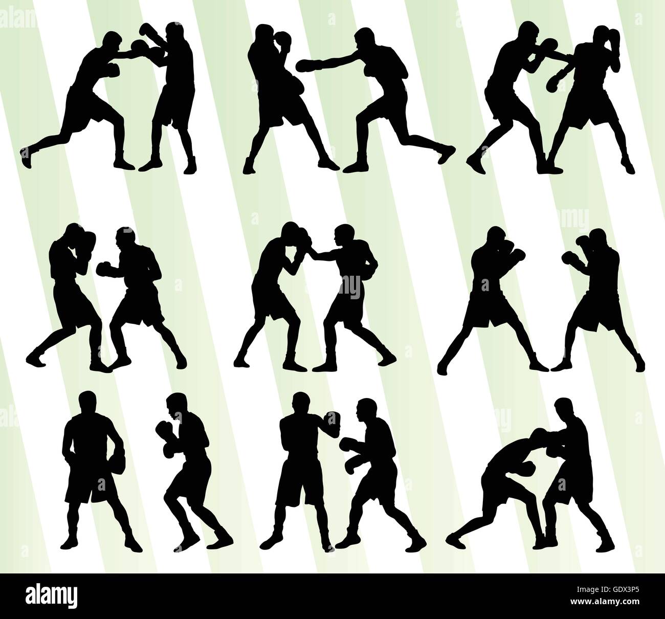 Boxing active young men box sport silhouettes set background ...