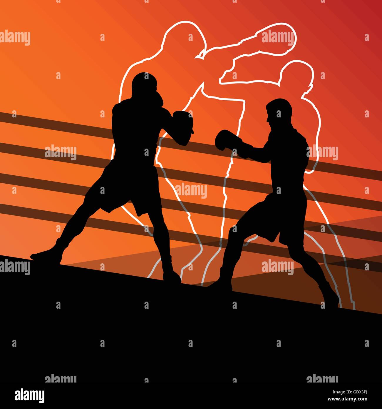 Boxing active young men box sport silhouettes abstract background ...