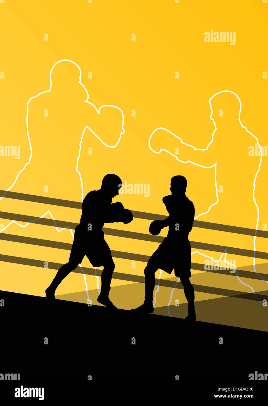 Boxing active young men box sport silhouettes abstract background ...