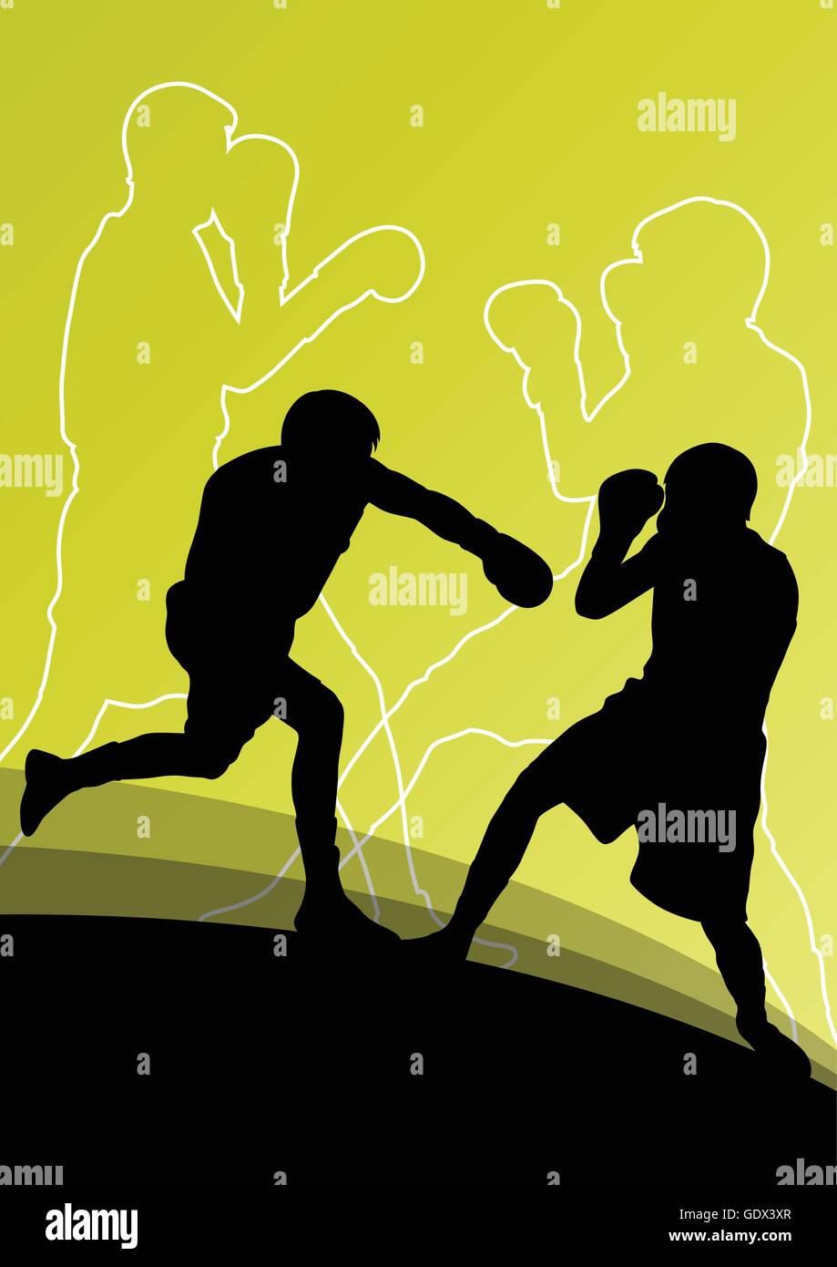 Boxing active young men box sport silhouettes abstract background ...