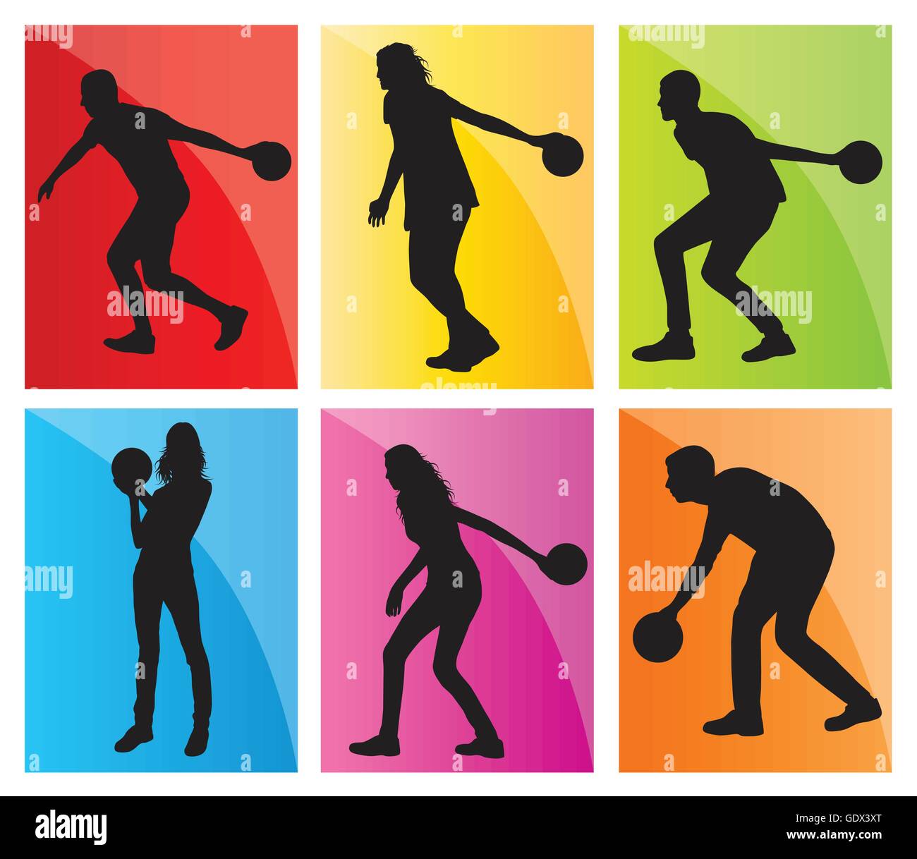 Bowling player silhouettes vector set background for poster Stock ...