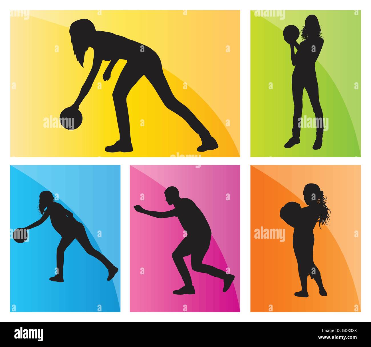 Bowling player silhouettes vector set background for poster Stock ...