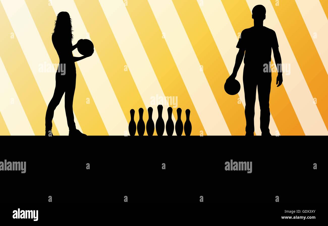 Bowling player silhouettes vector abstract background for poster Stock ...