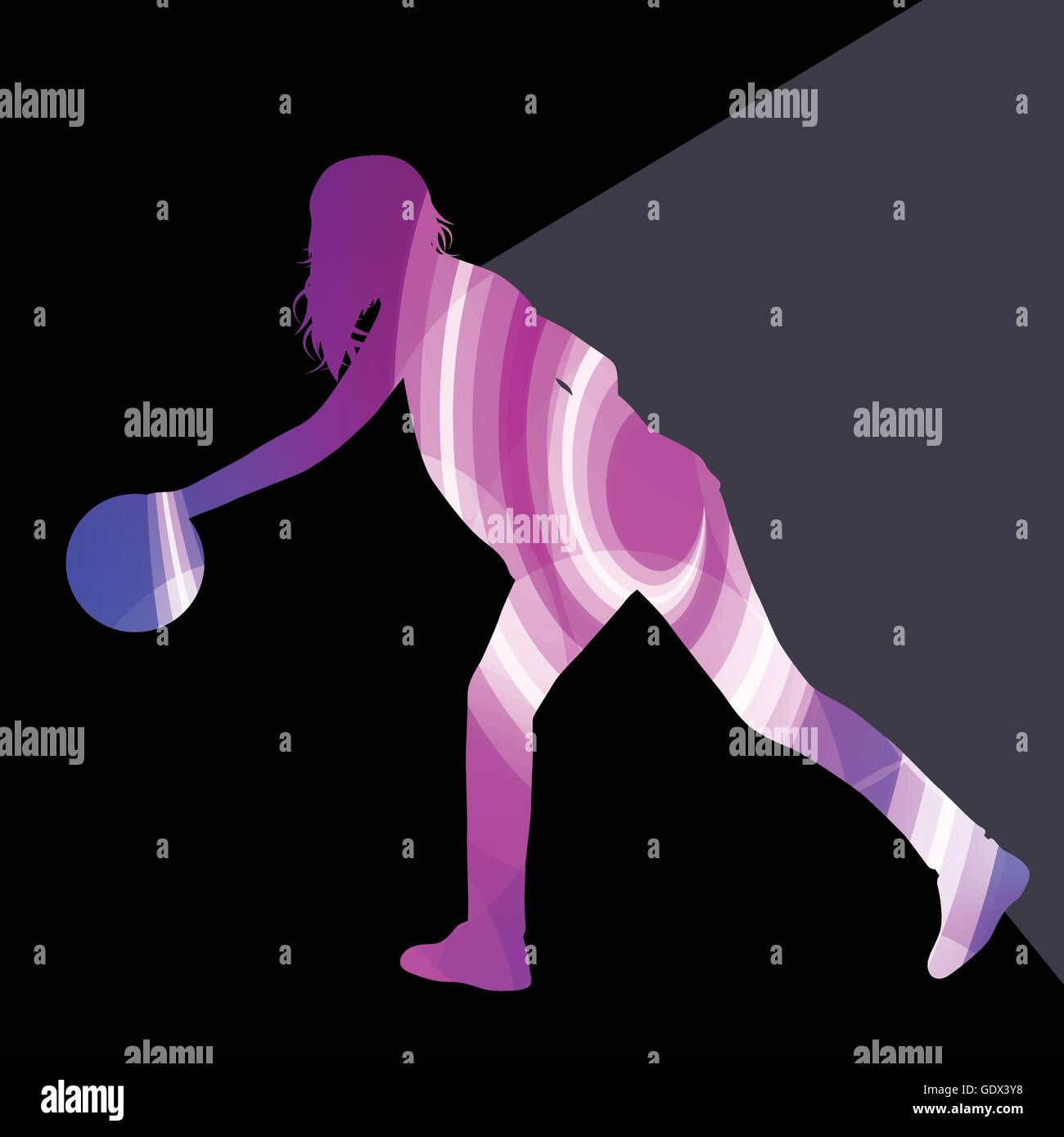 Woman bowler bowling silhouette illustration vector background colorful ...