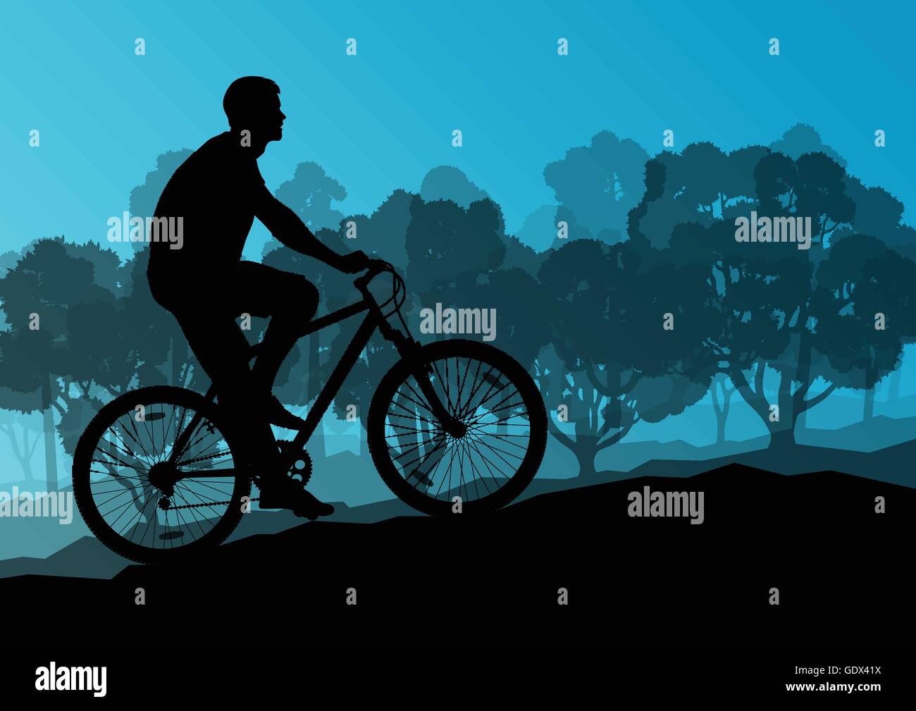 Woman mountain biking in forest Stock Vector Images - Alamy
