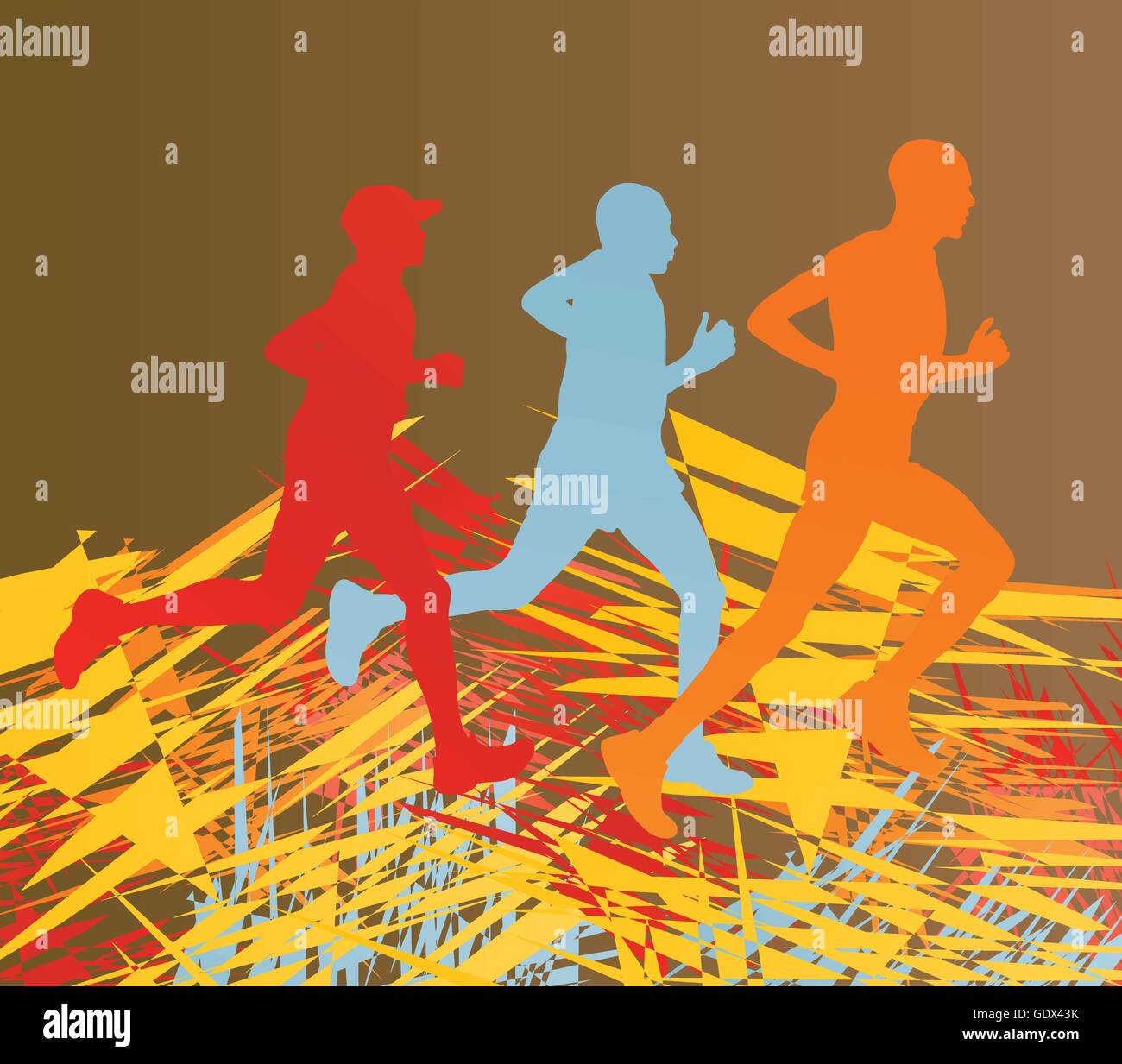 Silhouette of runner vector in front of colorful abstract background ...
