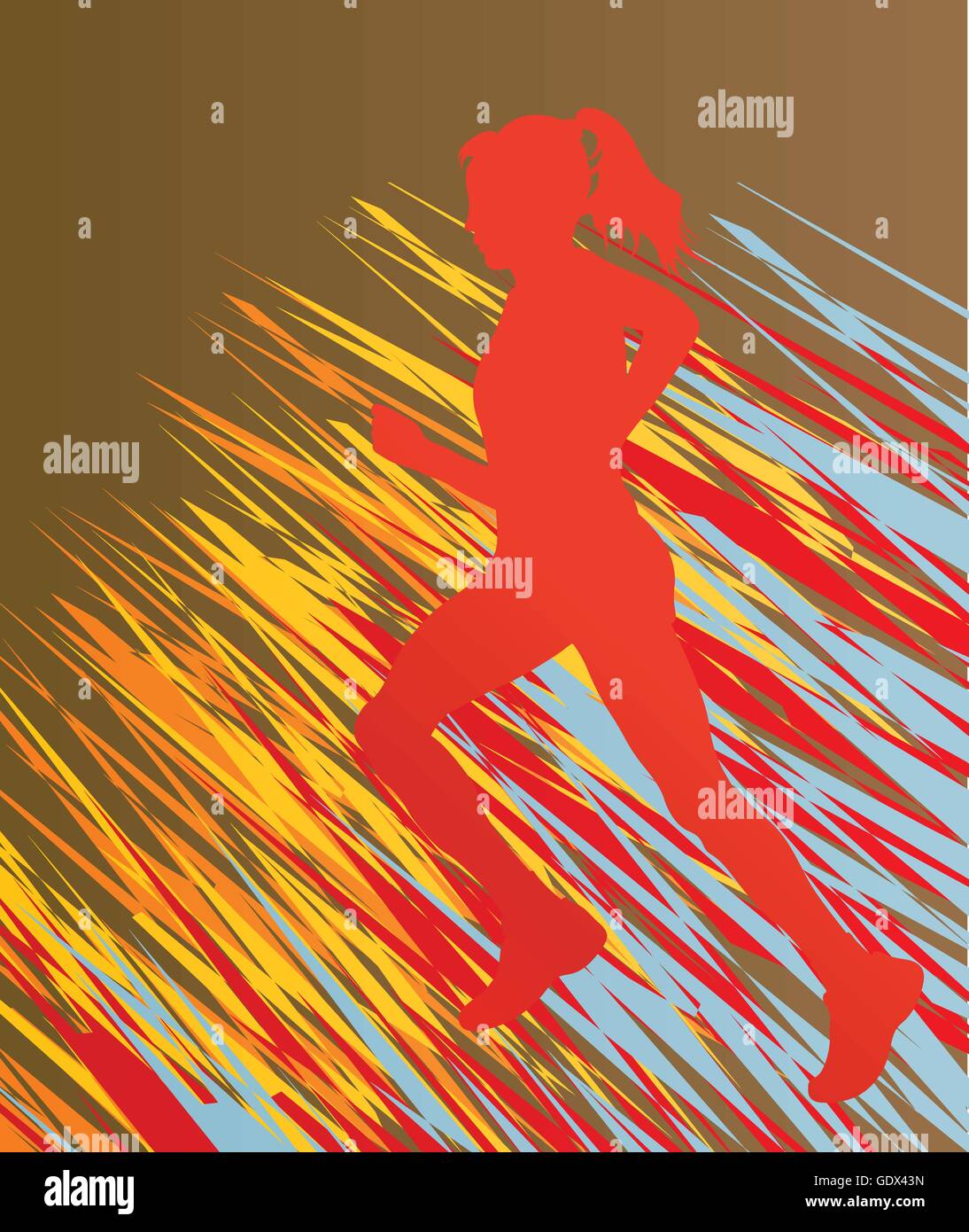 Silhouette of runner vector in front of colorful abstract background ...