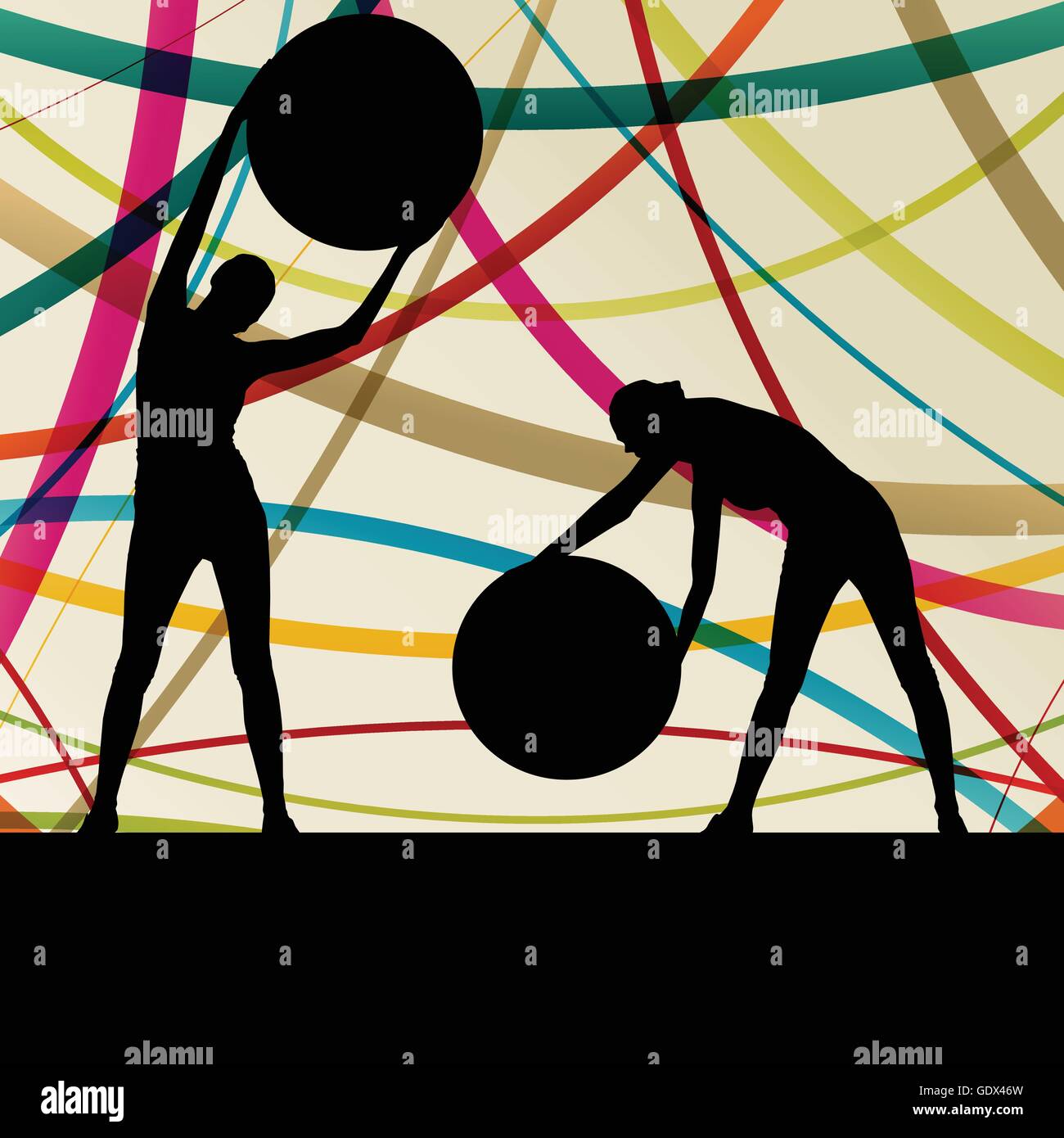 Woman with ball fitness, sport, training and making exercise in gym ...