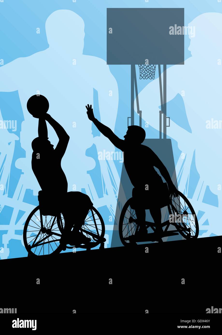 Man in wheelchair playing basketball, disabled person vector background ...