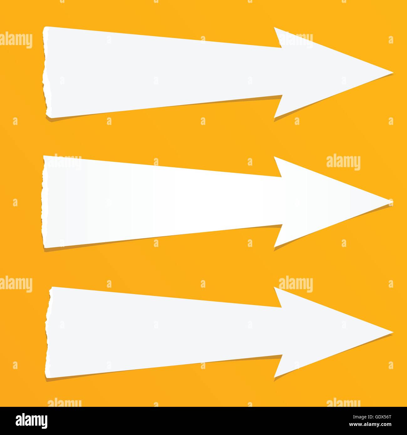 White ripped paper arrows with shadow are on yellow background Stock ...