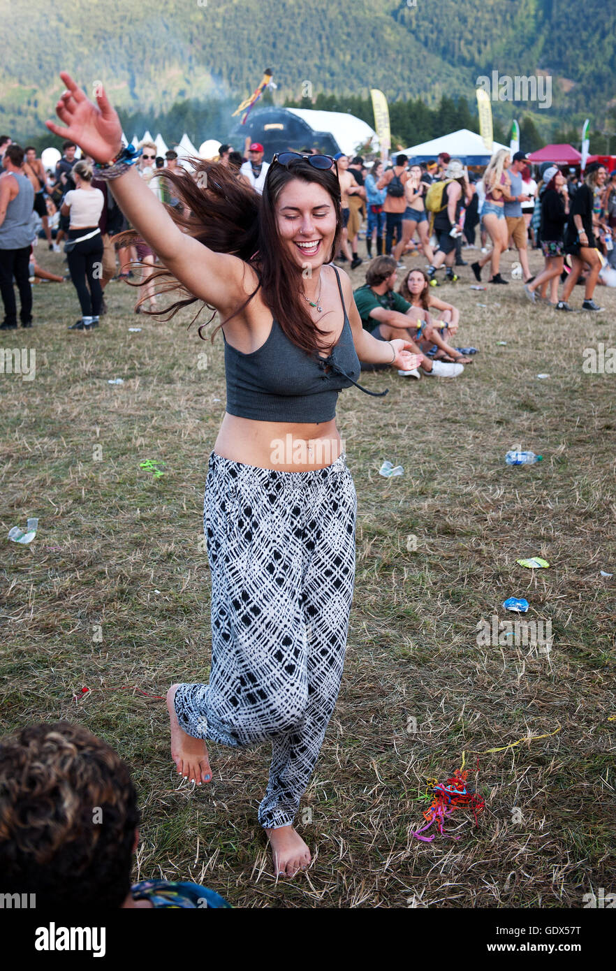 Fans dance and cheer DJ Snake at the Bass Camp stage at the Pemberton ...